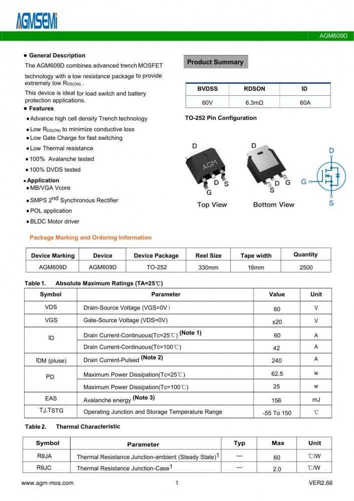 AGM609D datasheet page 1