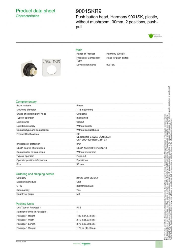 9001SKR9 technical document page 1