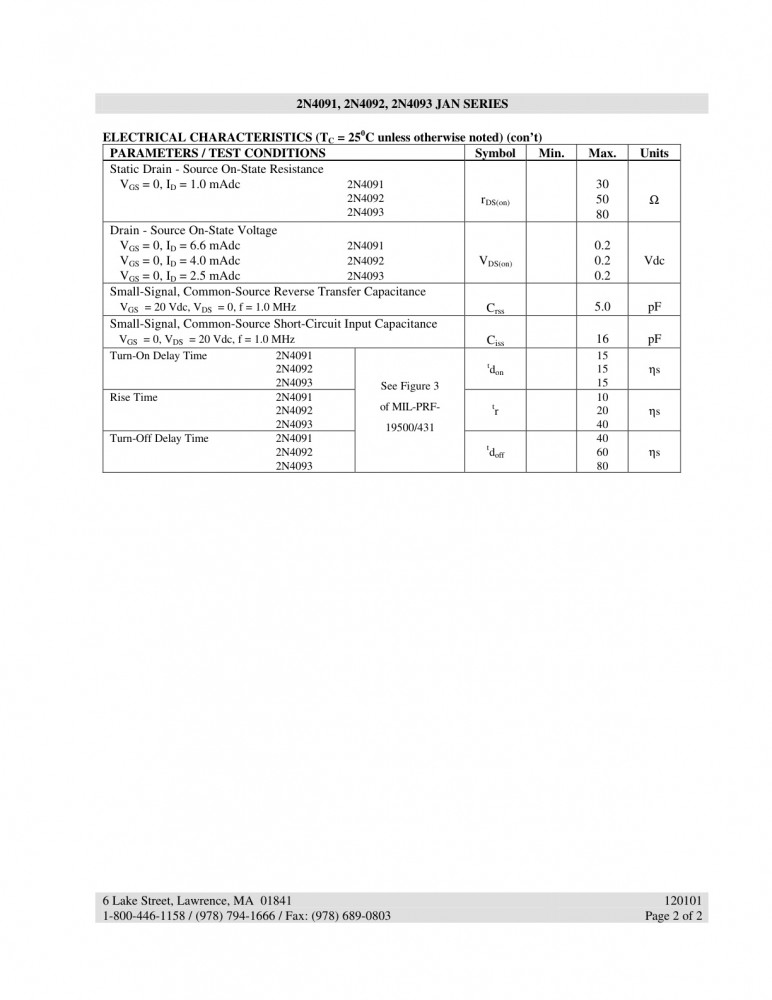 2N4091 technical document page 2