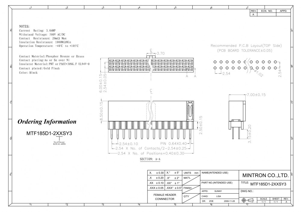 MINTRON MTF185D1-205SY3 technical drawing
