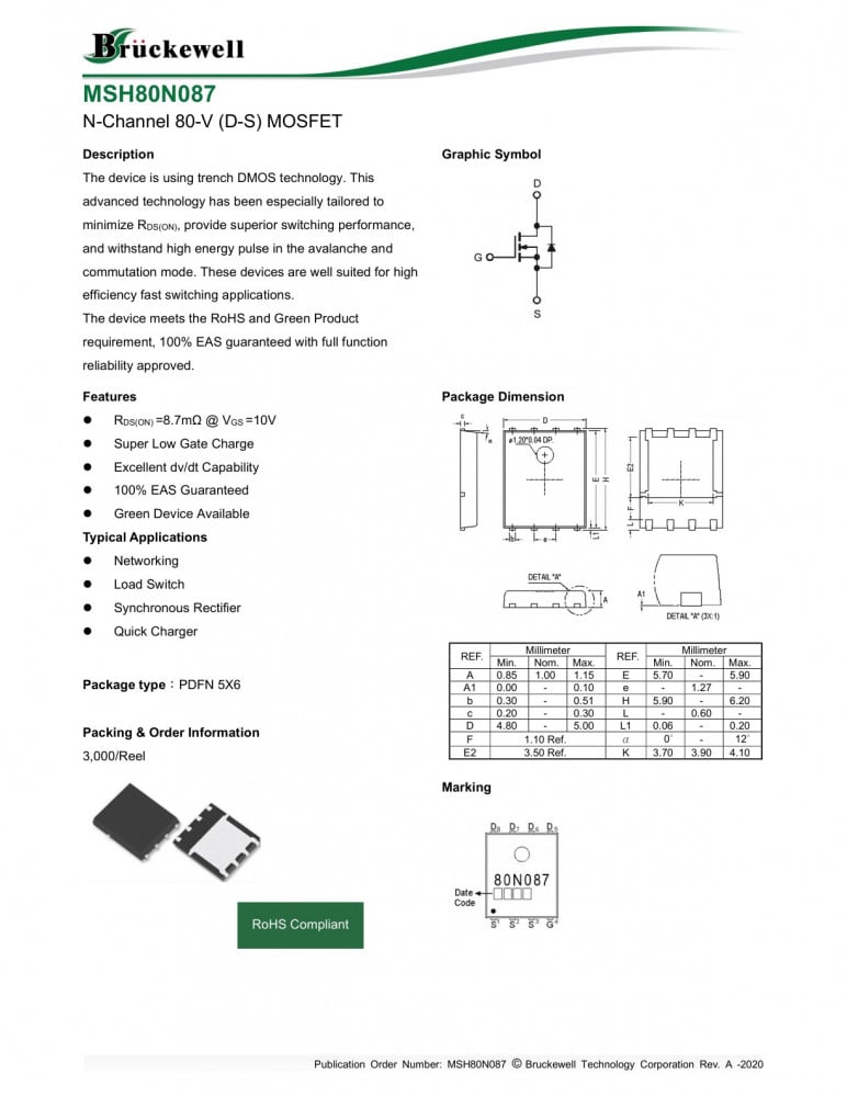 MSH80N087 datasheet page 1