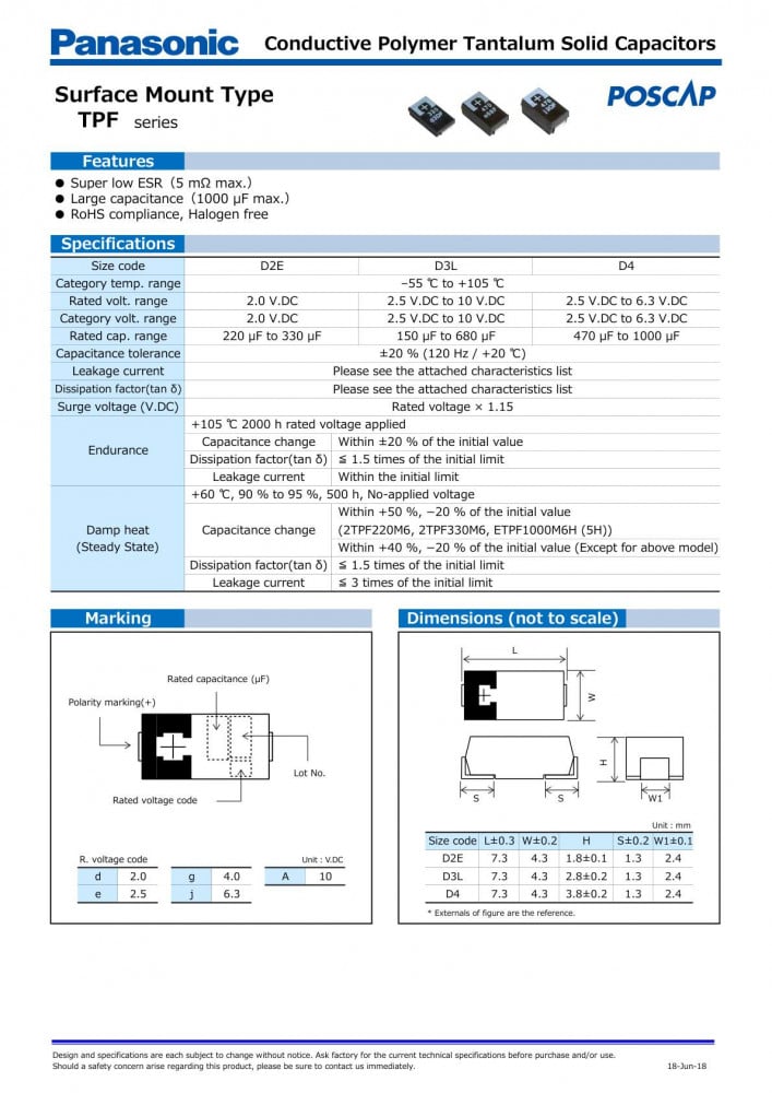 PANASONIC TPF series datasheet page 1