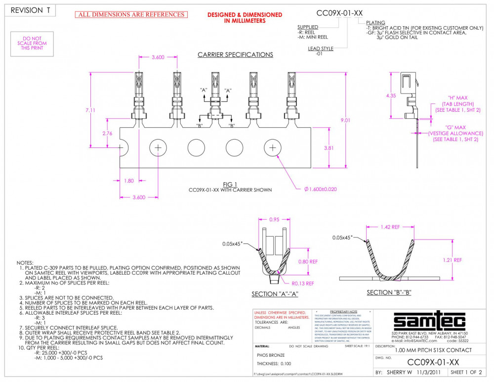 Samtec CC09 contact drawing page 1