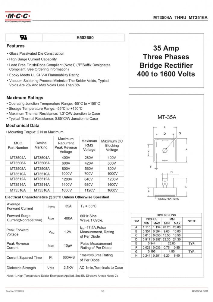 MT3508A-BP datasheet page 1