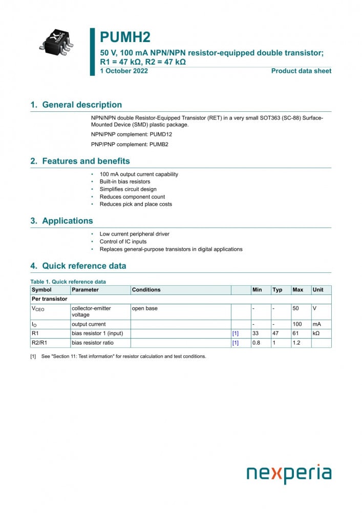 PUMH2 datasheet page 1