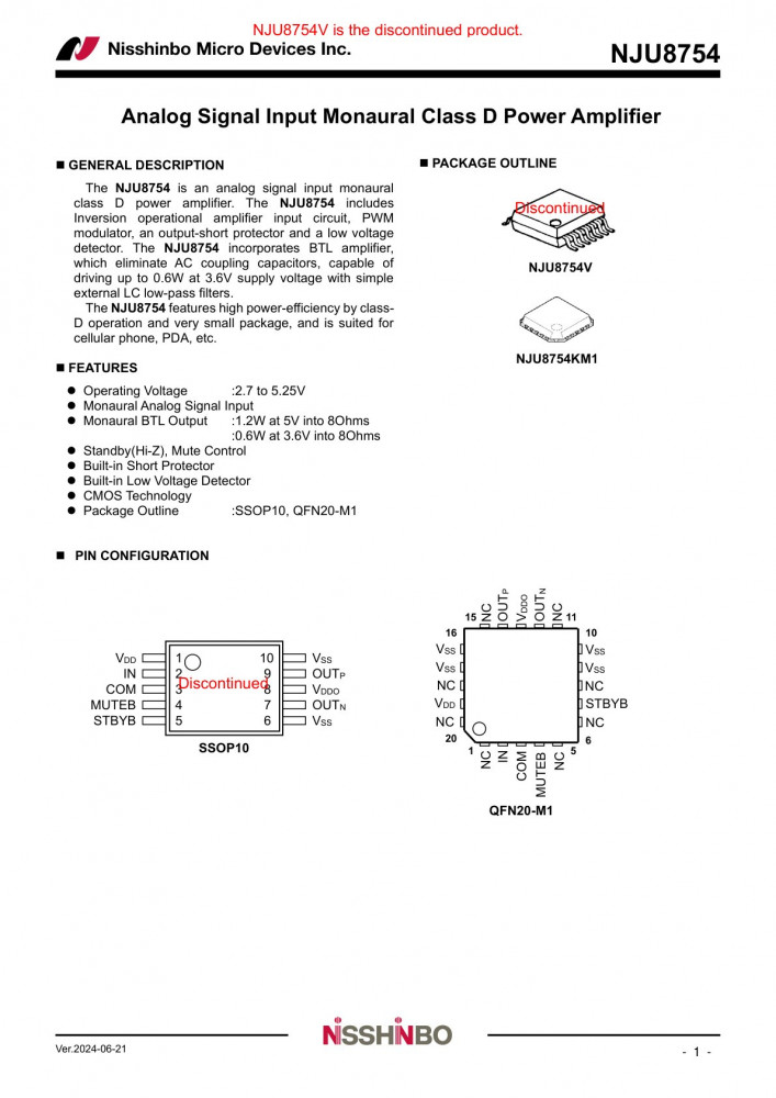 NJU8754 datasheet page 1