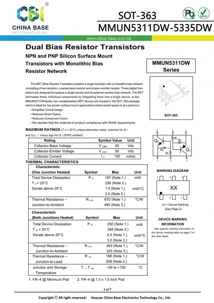 MMUN5331DW datasheet page 1