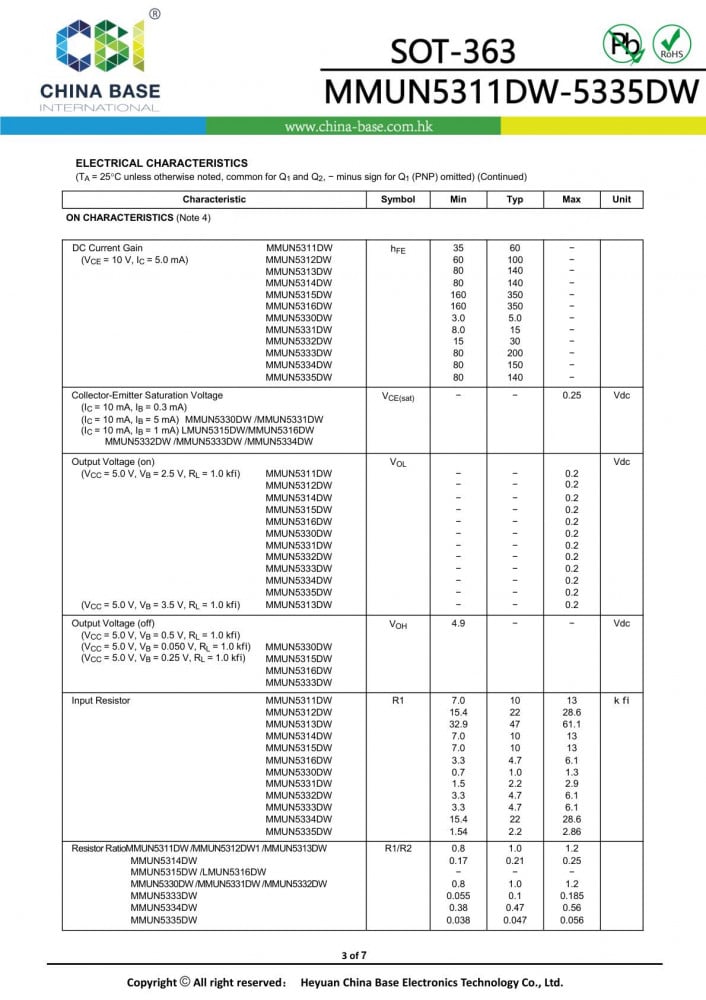 MMUN5331DW datasheet page 3