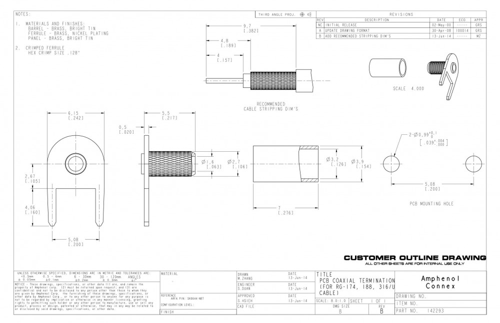 Amphenol 142293 customer outline drawing