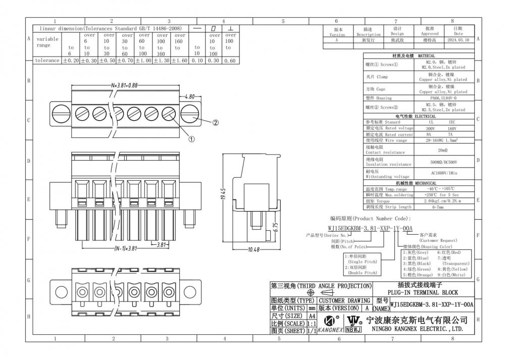 KANGNEX WJ15EDGKBM-3.81-03P-14-00A technical drawing