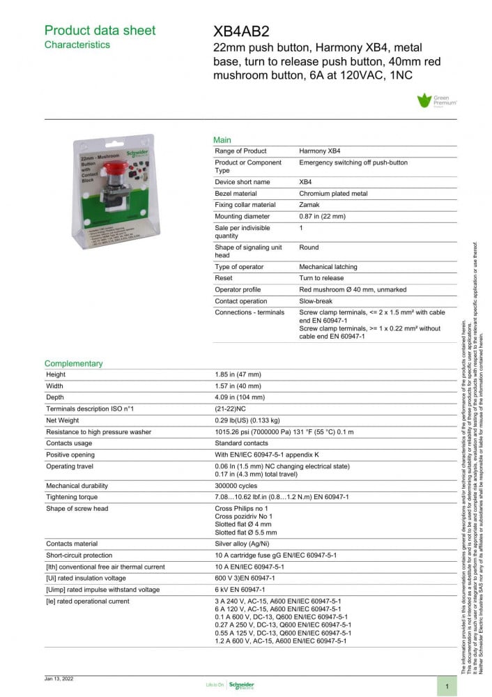 XB4AB2 technical document page 1