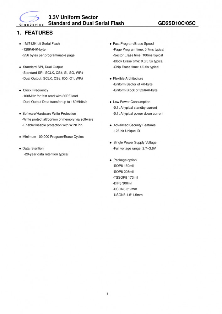 GD25D10C datasheet page 4