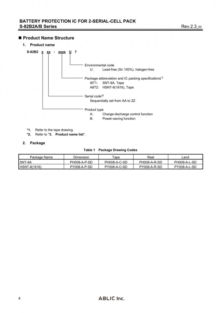 ABLIC S-82B2 Series datasheet page 4