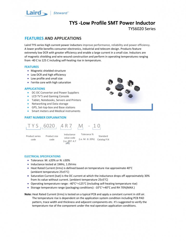 TYS6020 series datasheet page 1