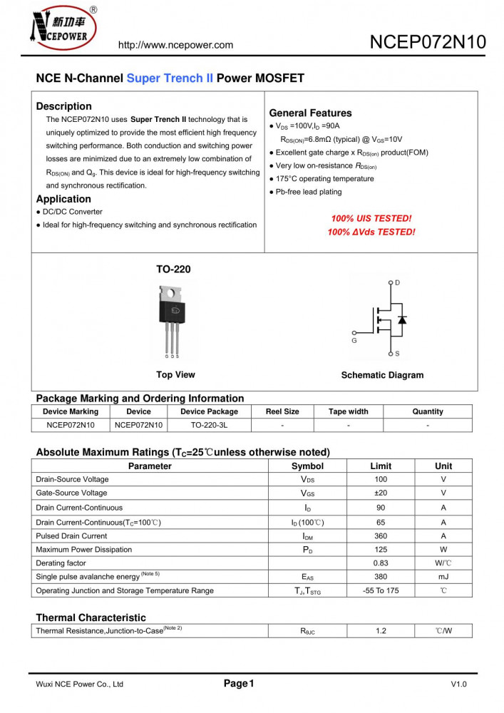 NCEP072N10 datasheet page 1