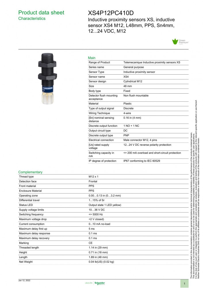 XS4P12PC410D technical document page 1