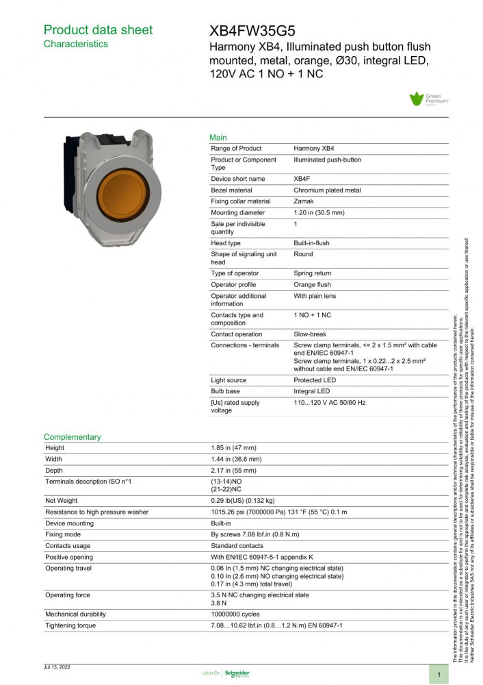 XB4FW35G5 technical document page 1