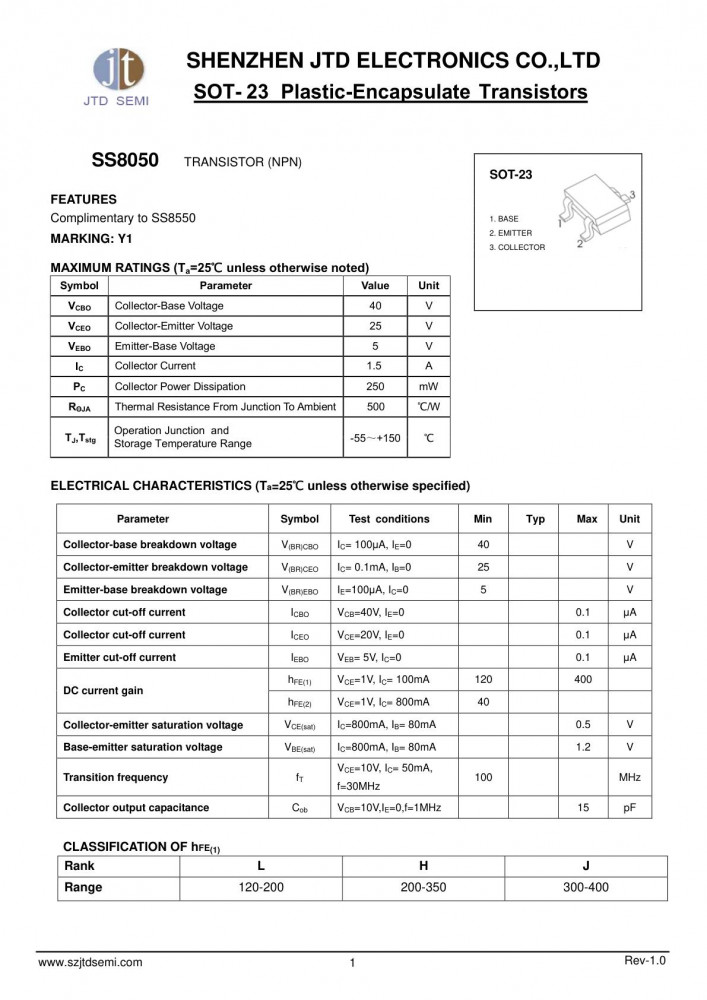 JTDSS8050 datasheet page 1