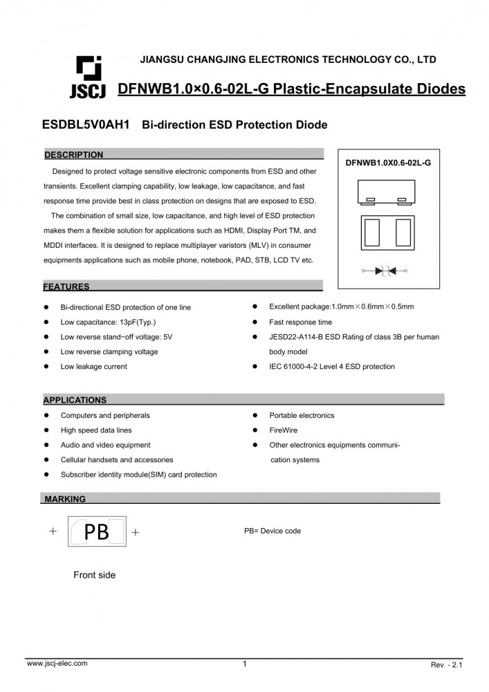 ESDBL5V0AH1 datasheet page 1