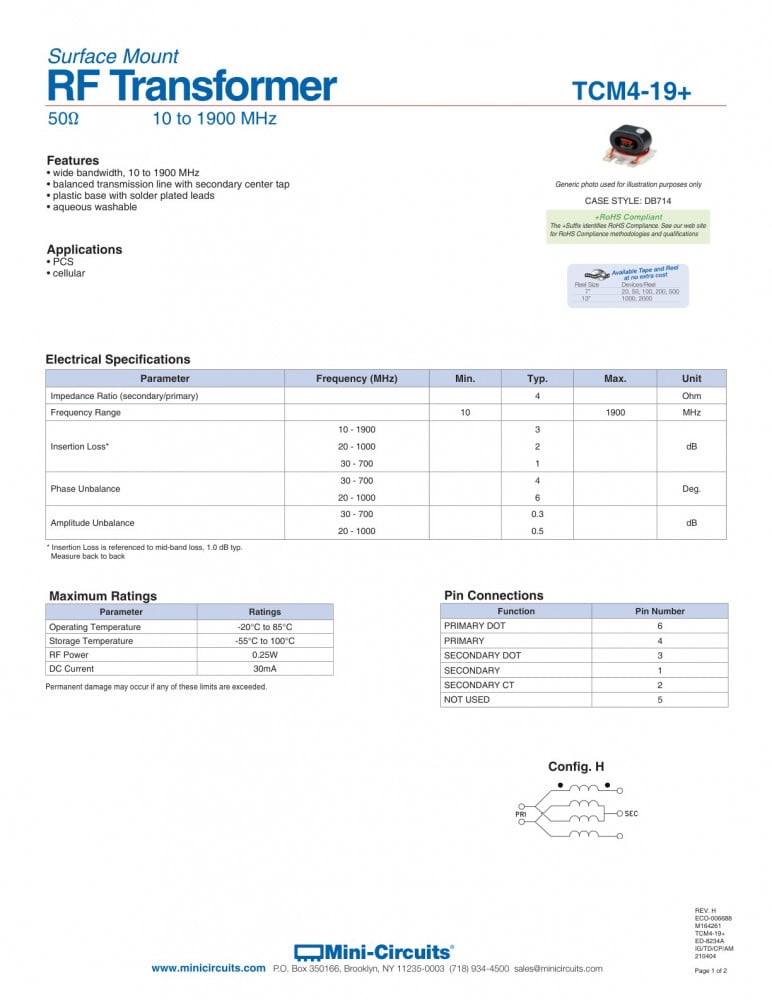TCM4-19+ technical document page 1