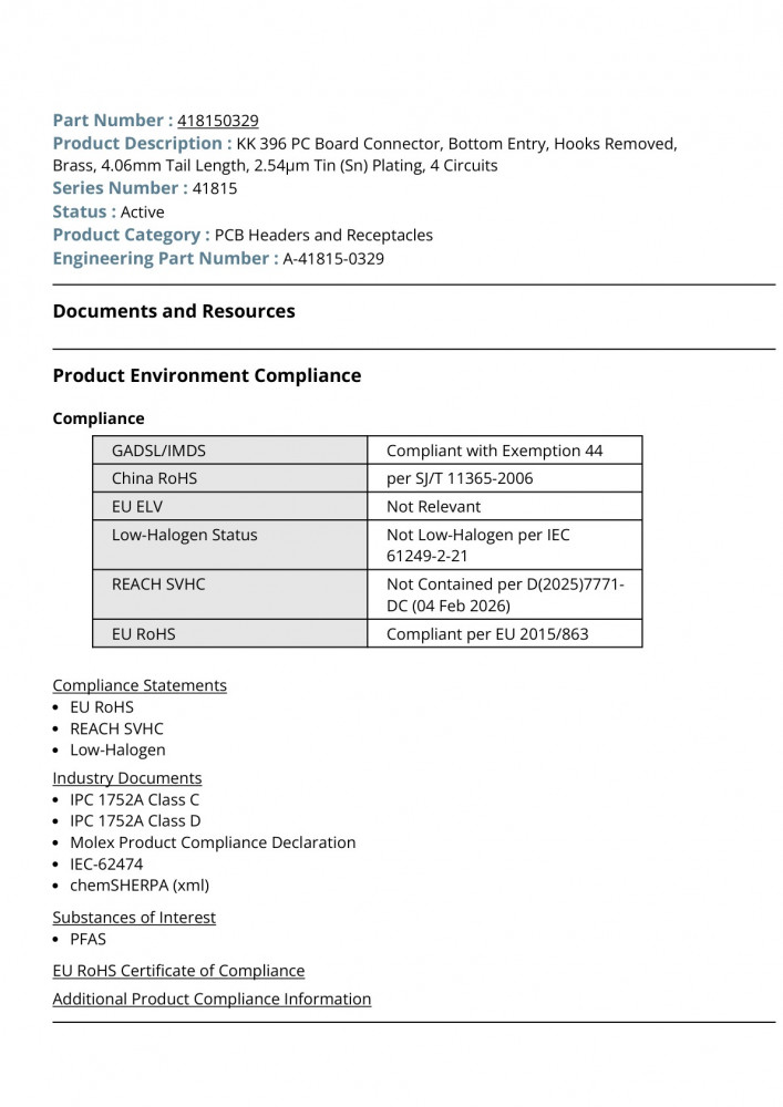 MOLEX 418150329 document preview, page 1