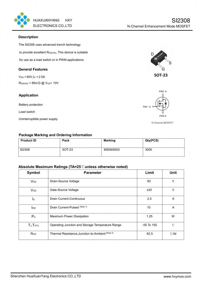SI2308 datasheet page 1