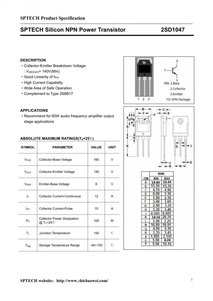 2SD1047 datasheet page 1