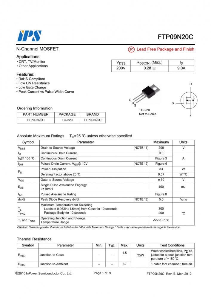 FTP09N20C datasheet page 1