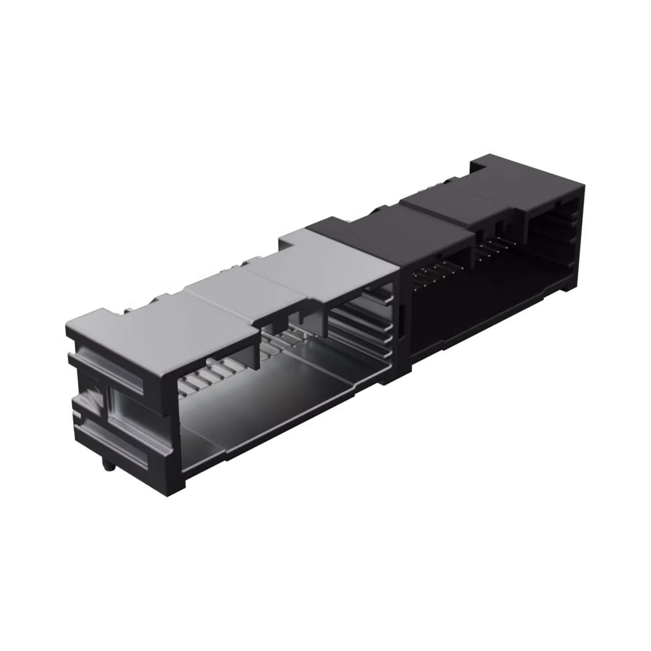 Mini50 Unsealed 2 Bay Right-Angle Headers, 76 Circuits, Bay A 38 Circuit, Polarization B, Gray; Bay B 38 Circuit, Polarization A, Black; Tray for sale