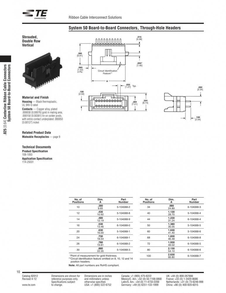 TE Connectivity ribbon cable catalog page 10