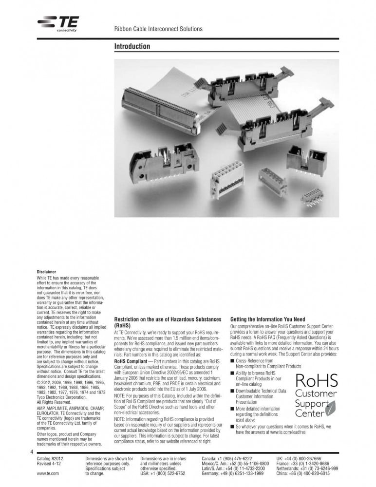 TE Connectivity ribbon cable catalog page 4