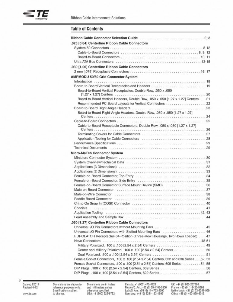 TE Connectivity ribbon cable catalog page 6