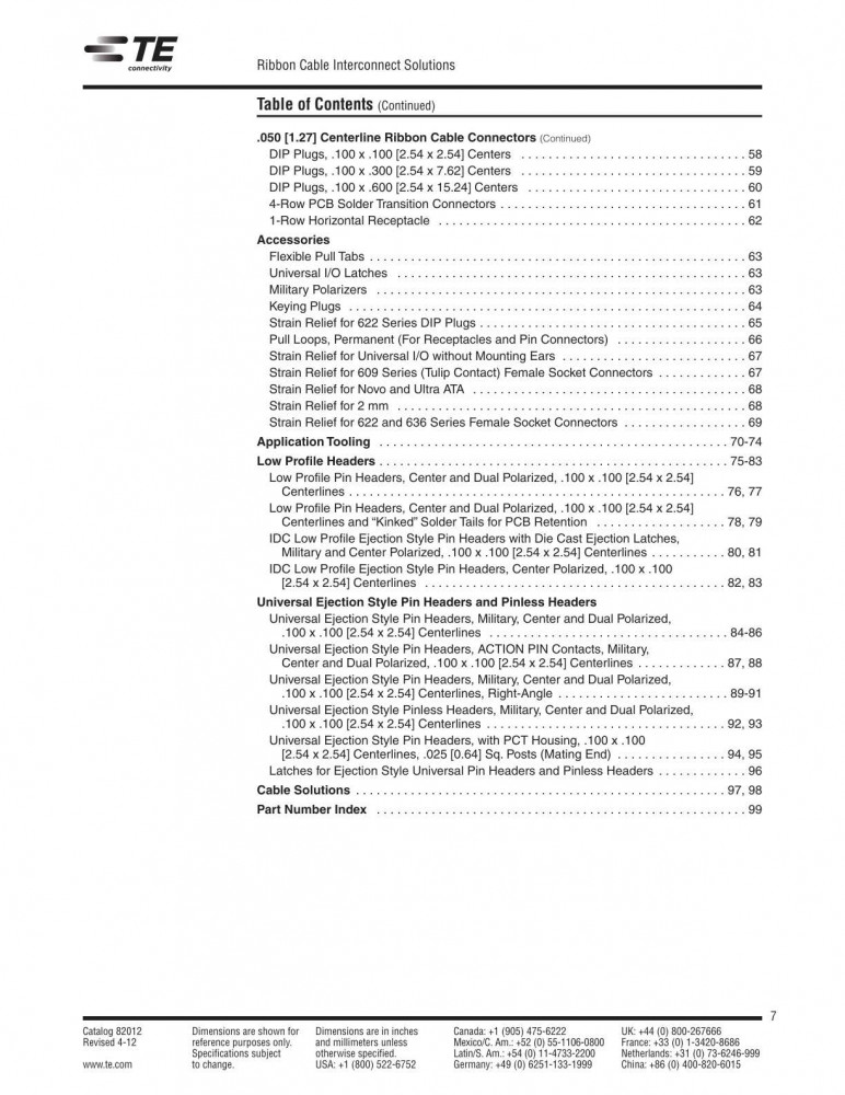 TE Connectivity ribbon cable catalog page 7