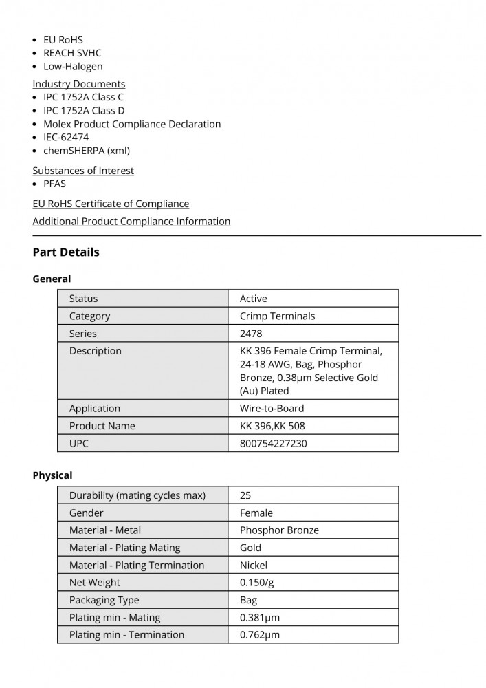KK 396 product specification, page 2