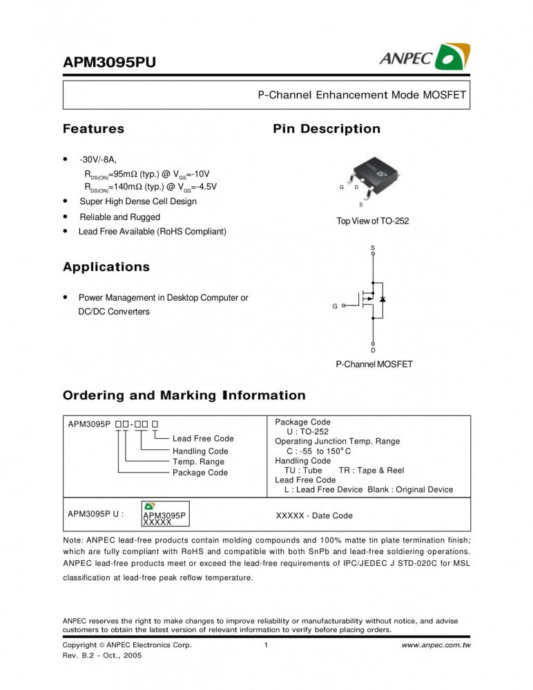 APM3095PUC-TRL datasheet page 1