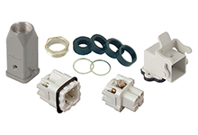 Heavy-Duty Connector Kit, 3 Pole, Series S-A Female-Male Inserts, Pg11 Metal Cable Gland, Pg11 Die-cast Aluminum Hood-Top Entry, Bulkhead Housing-Vertical, 1 Lever, Size 3A «21x21», Grey for sale