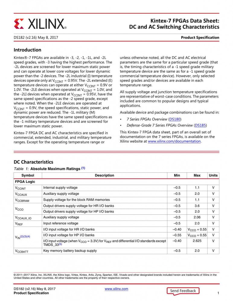XC7K160T-2FF676I datasheet page 1