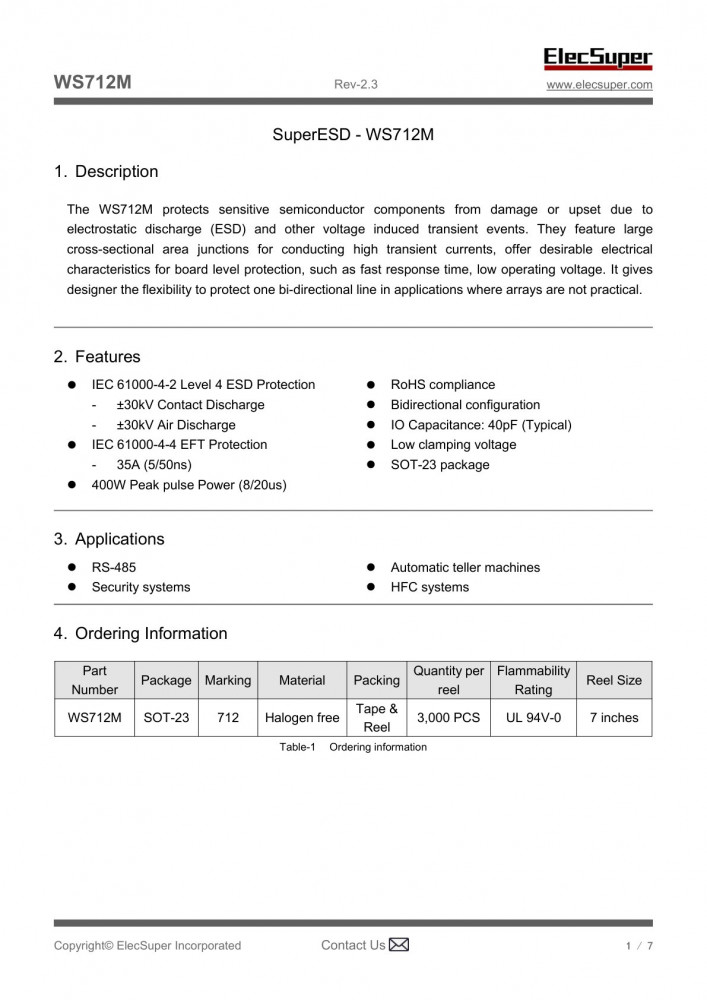 WS712M datasheet page 1