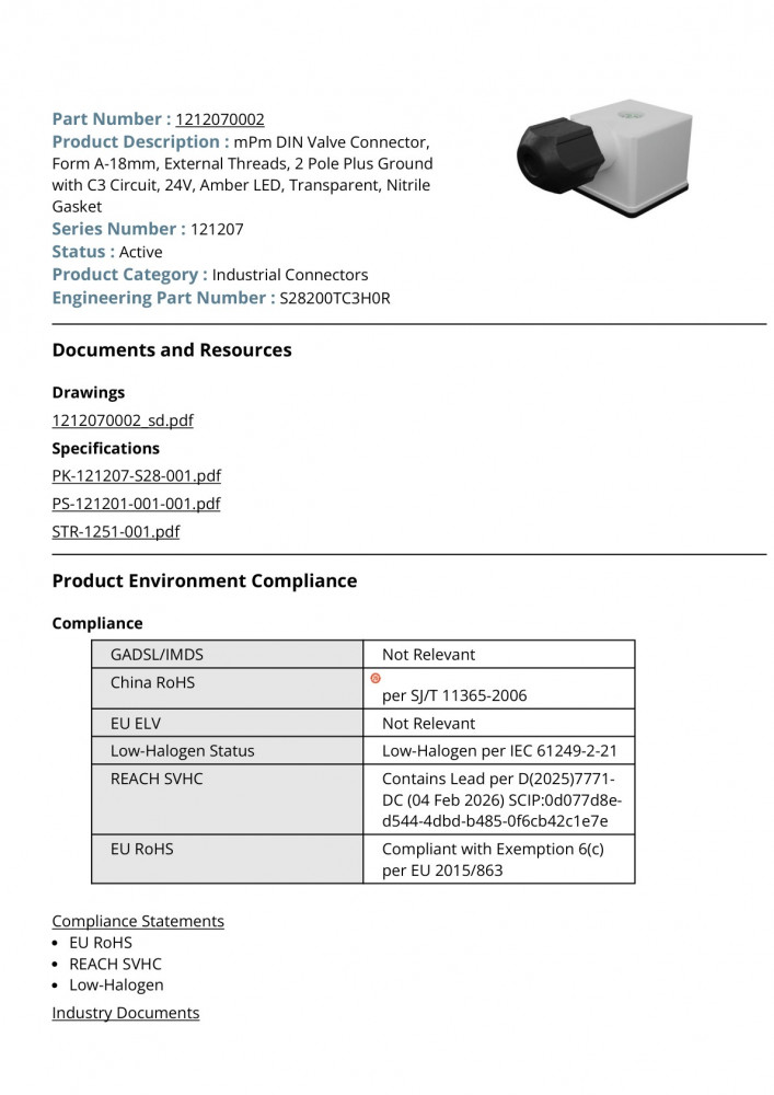 DIN valve connector specification, document page 1