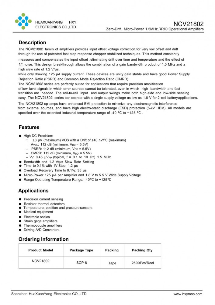 NCV21802-HXY datasheet page 1