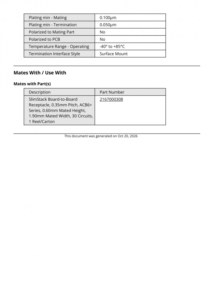 Technical document image 3 for Molex 2167010308