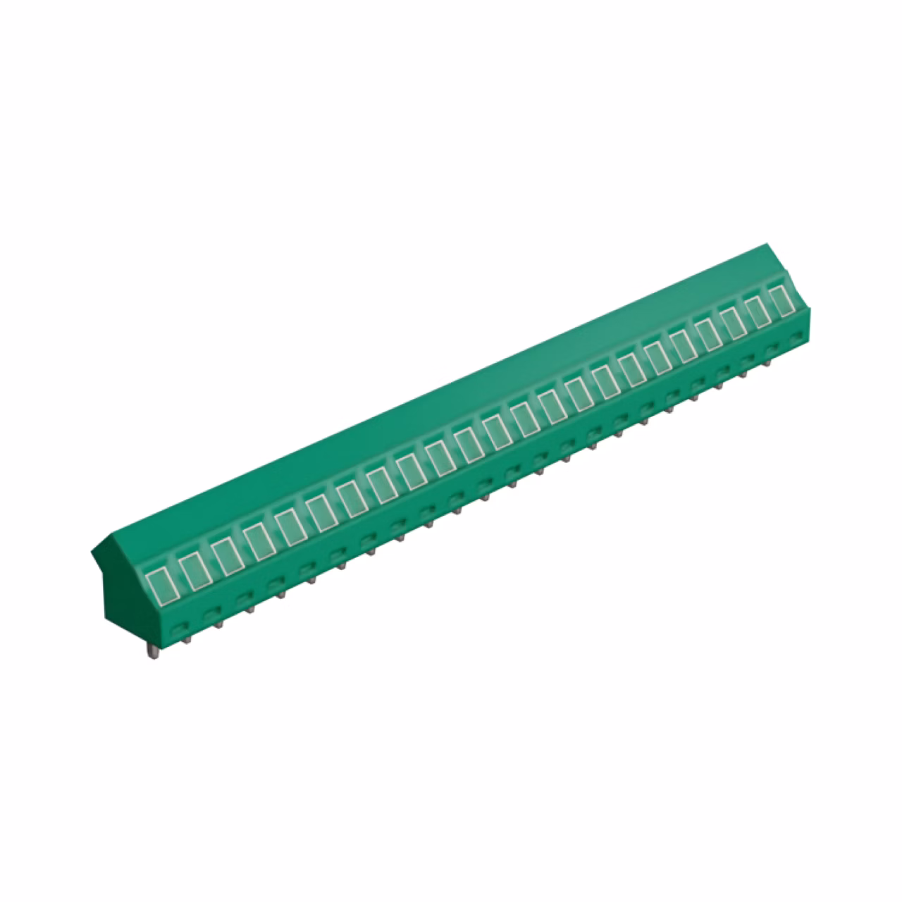 5.00mm Pitch Eurostyle 45° Wire Entry Fixed Mount PCB Terminal Block, Green Housing, 23 Circuits for sale