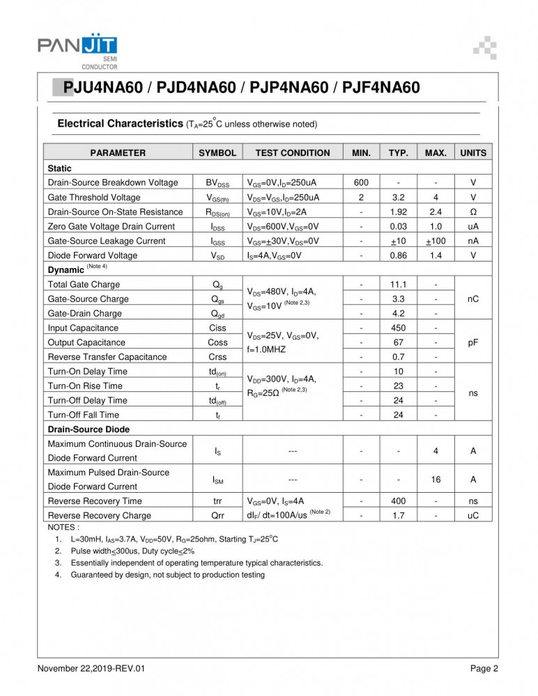 PANJIT PJD4NA60 datasheet page 2