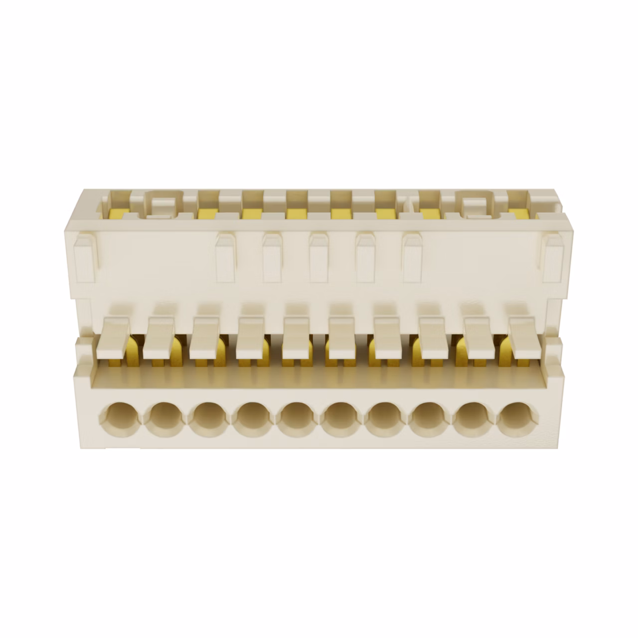 Appli-Mate RAST 2.5 Connector, 2.50mm Pitch, Female, 10 Circuits, Positions B, C, I, and J Removed, Circuit 2 and 9 Voided, Polarizing Rib Between 7/8, Latch at Circuit 2 and 9, 1 Closed and 1 Open Endwall, Gold Plating for sale