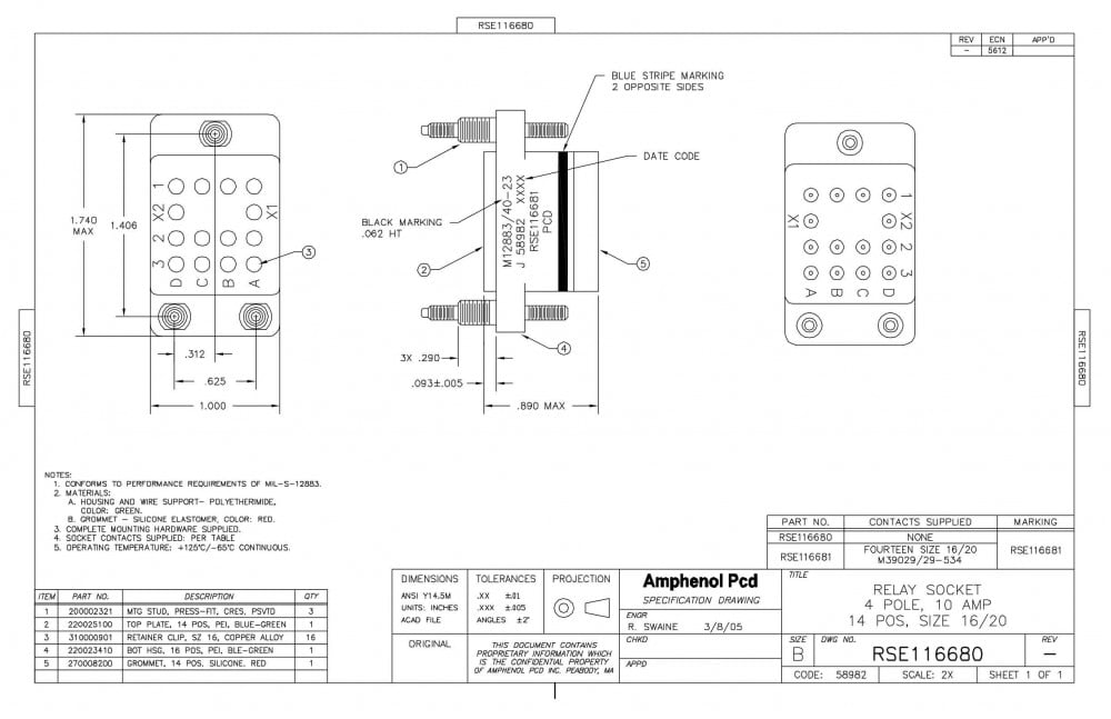 Amphenol RSE116681-S specification drawing
