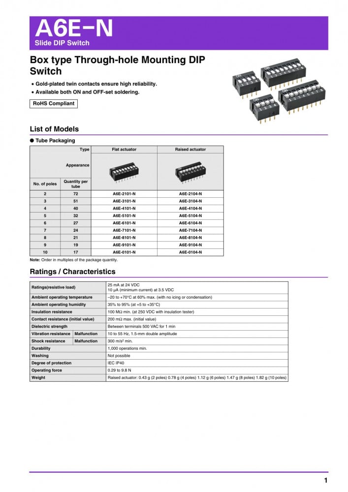 OMRON A6E series product specification page 1