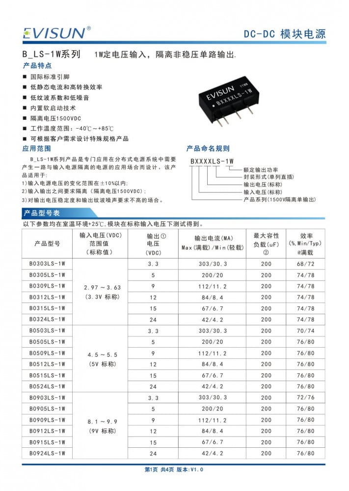 EVISUN B2405LS-1W datasheet page 1