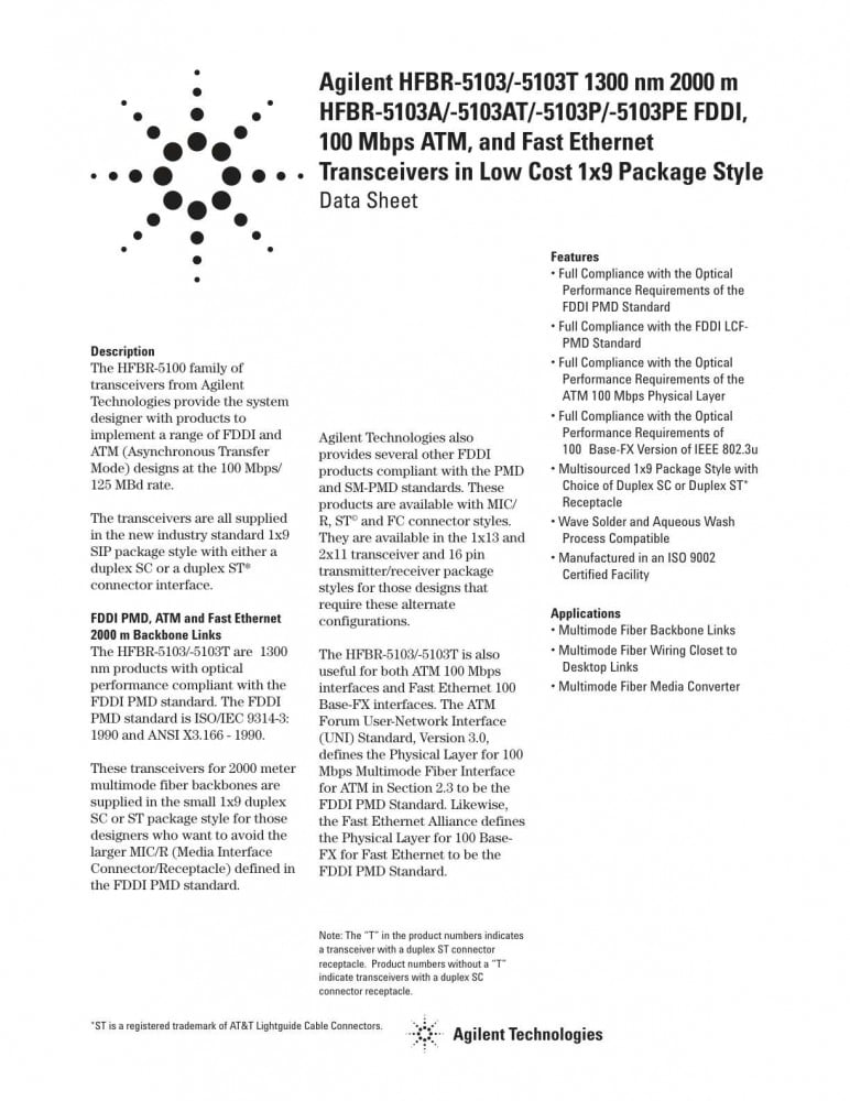 HFBR-5103T datasheet page 1