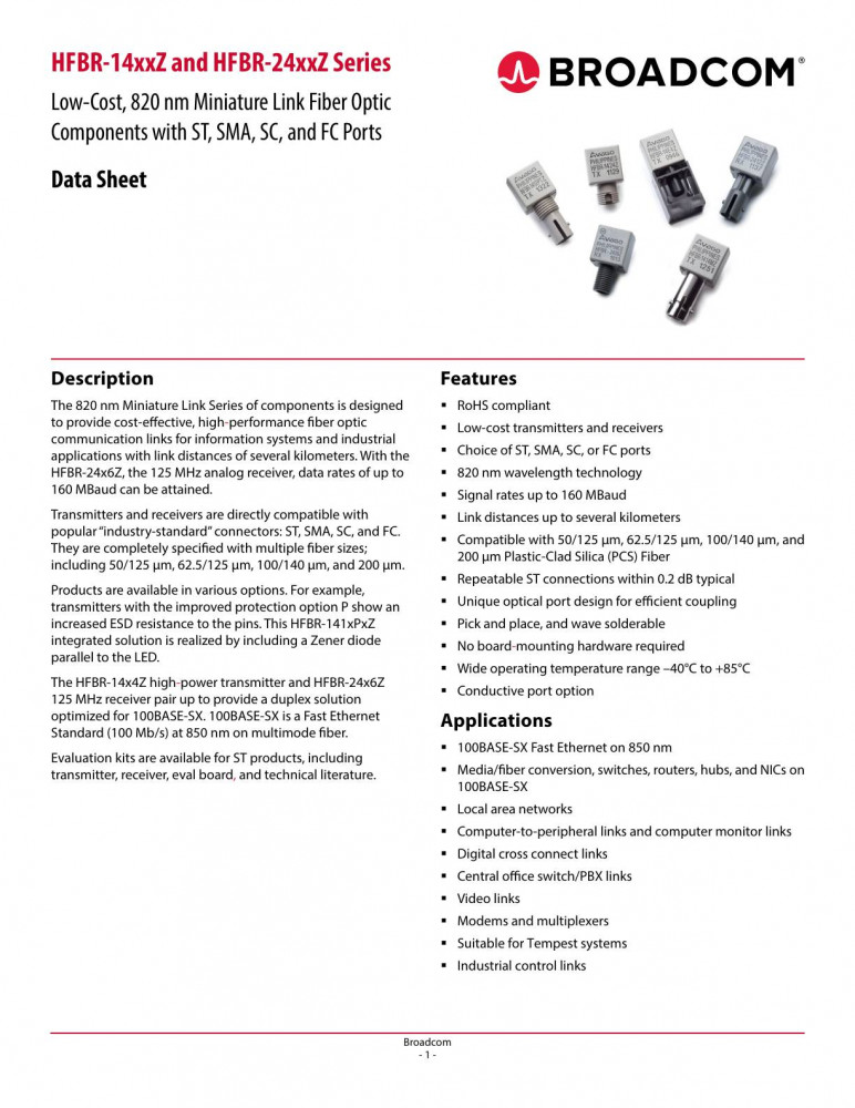 HFBR-1412TZ datasheet page 1