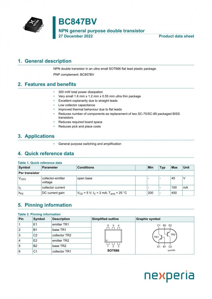 BC847BV datasheet page 1